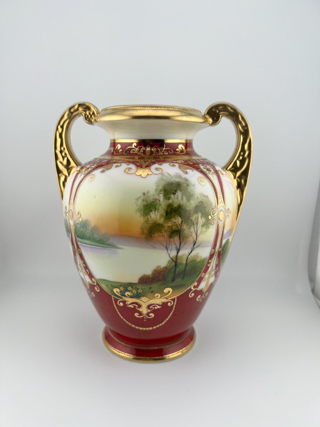 RARE Burgundy Morimura Bros Nippon Vase, Hand-painted, Gold Moriage ...