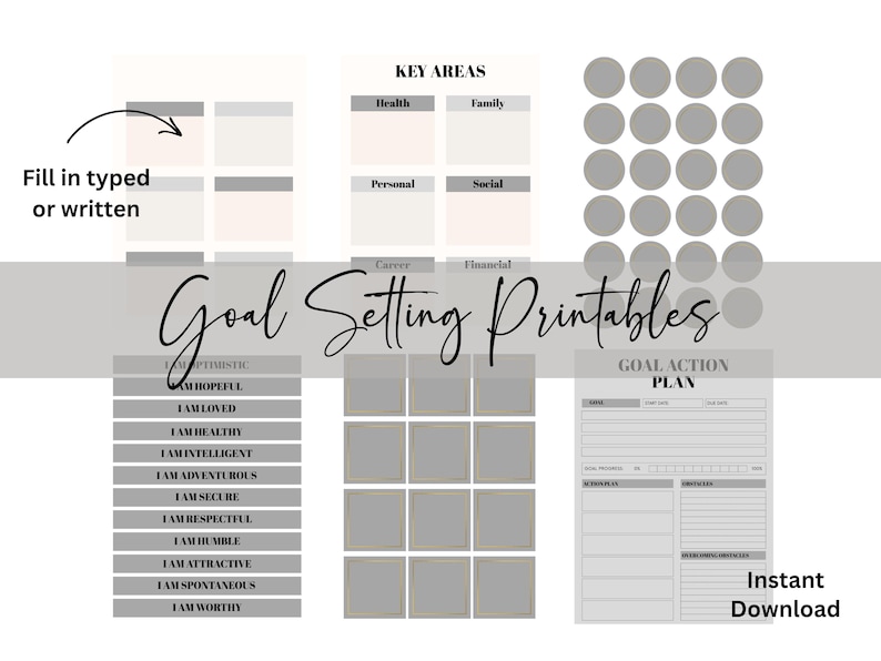Editable 2025 Grey VISION BOARD KIT, Vision Board Printable Sheets ...