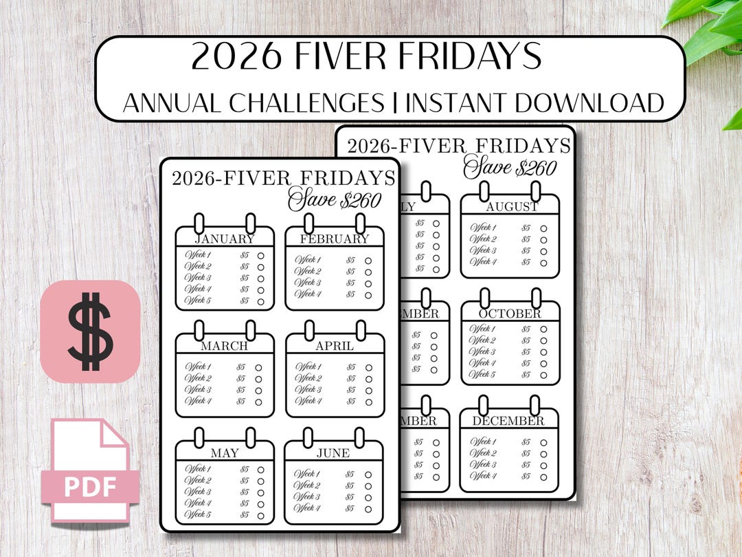 2026 Fridays Saving Challenge, Five Dollars on A Friday, Save 260 ...