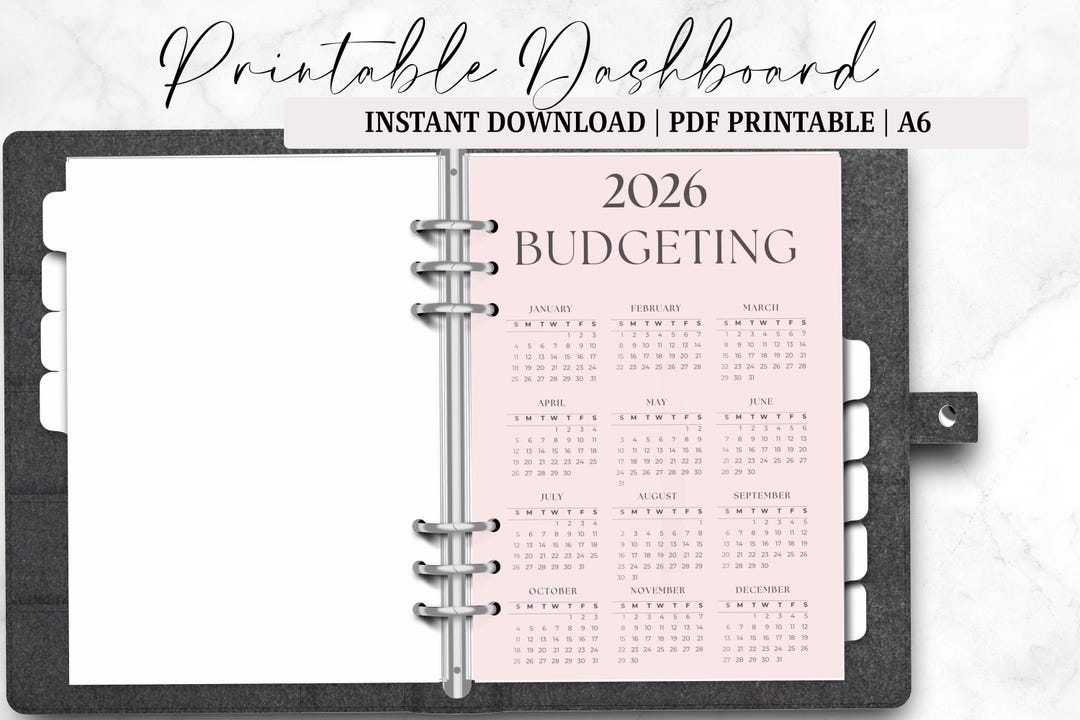 Pink & Grey Dashboard Calendar Insert for Binders. 2026 A6 Binder ...