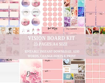 2025 Vision Board Printable Kit - Goal Setting & Affirmations in Pink ...