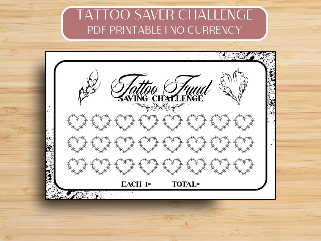 Tattoo Fund Savings Challenge Tracker, Minimalist Saving Challenges, No ...
