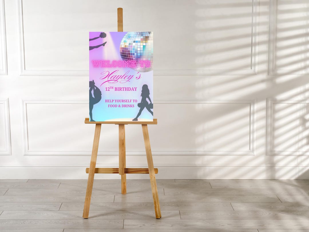 Cheerleader Birthday Welcome Sign. EDITABLE Neon Varsity Sign in Pink ...