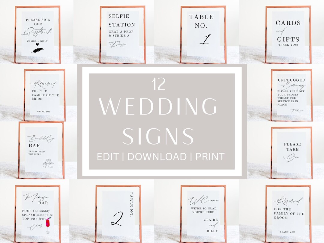 EDITABLE Wedding Sign Bundle, Modern Minimalist Wedding Signage Bundle ...
