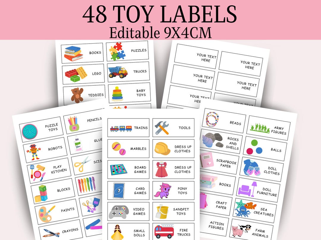 48 Editable Toy Bin Storage Labels, Editable Toy Labels, Kids Picture ...