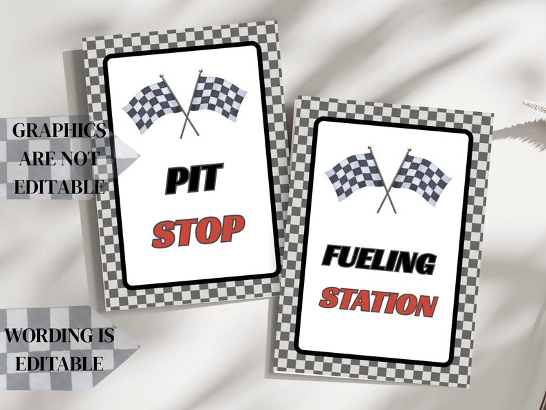 Editable Racing Party Signs: Printable Pit Stop Station Food Table Sign ...