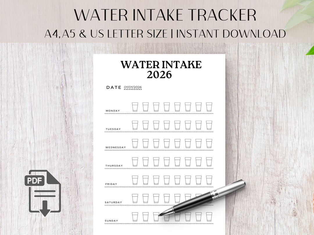 Printable Water Intake Tracker, Daily Hydration Log, Ready to Print ...