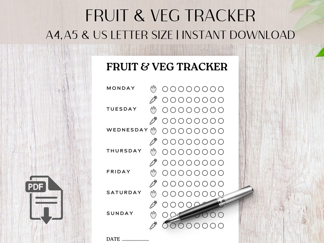 Printable Fruit and Vegetable Tracker, Printable Journal Page, Ready to ...