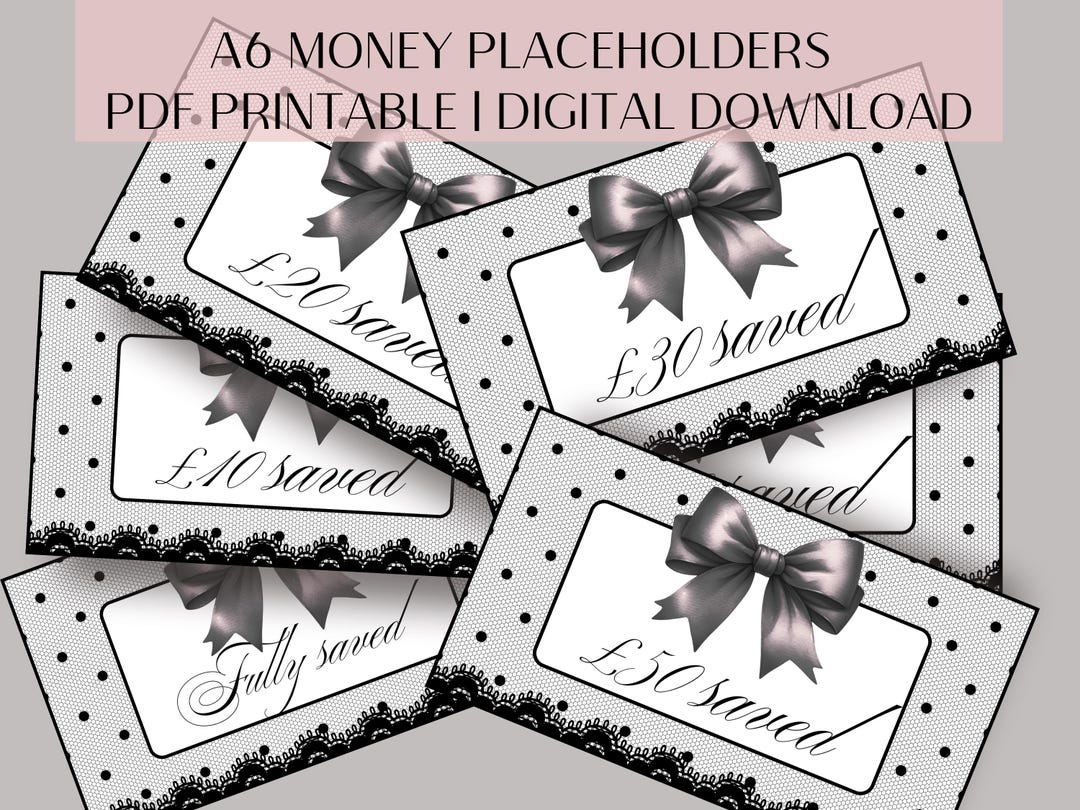 A6 Printable Money Placeholders, Black & White Placeholders for Budget ...