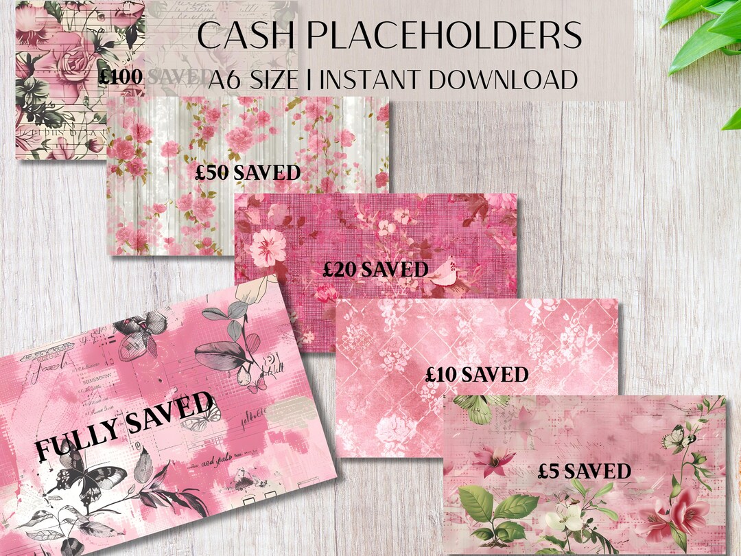 A6 Pink Chic Cash Envelope Inserts, Pounds Currency Inserts, Zipper ...