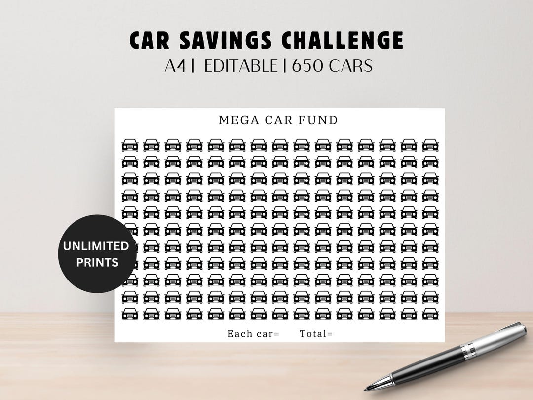 Editable Car Fund Savings Challenge: Minimalist Car Purchase Tracker ...