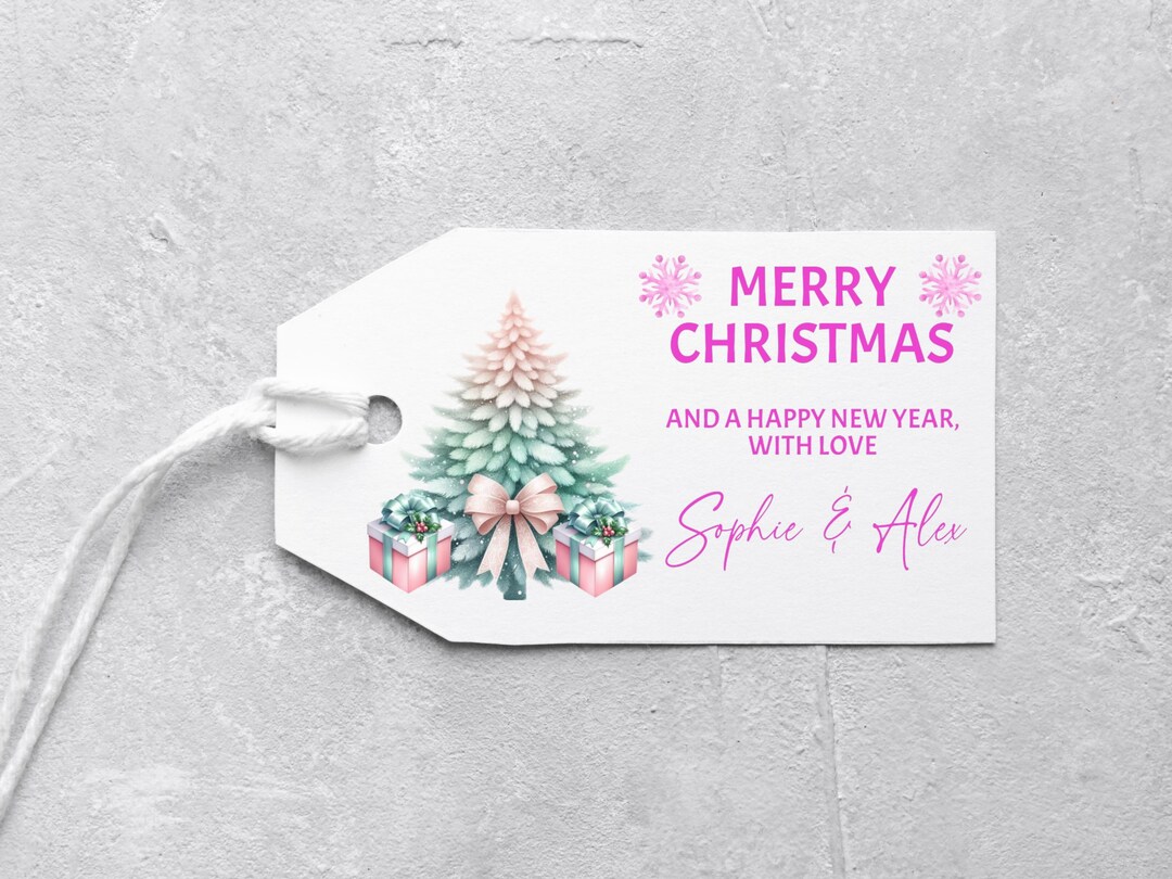 Editable Pink Christmas Tree Gift Tags, Coquette Festive Gift Tags for ...