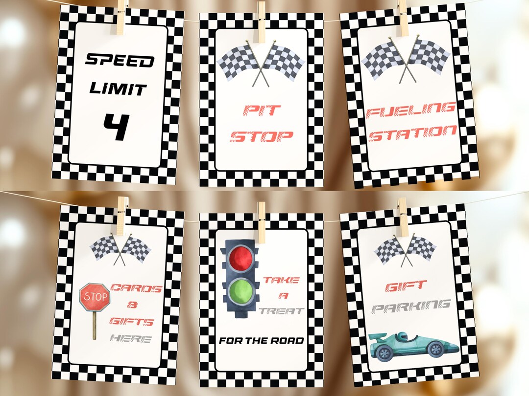 Editable Racing Party Signs: Pit Stop Decor (5x7" Templates, Digital ...