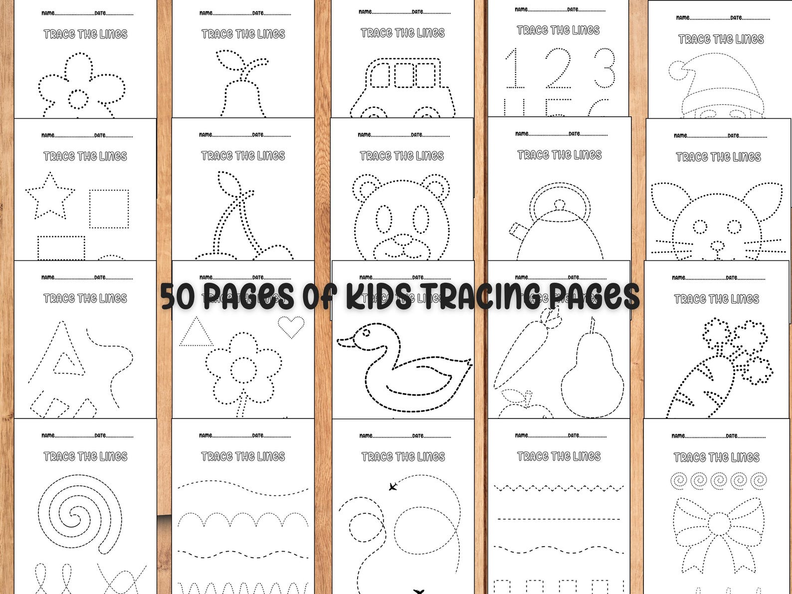 Preschool Line Tracing Worksheets, Children's Drawing Practice Bundle ...