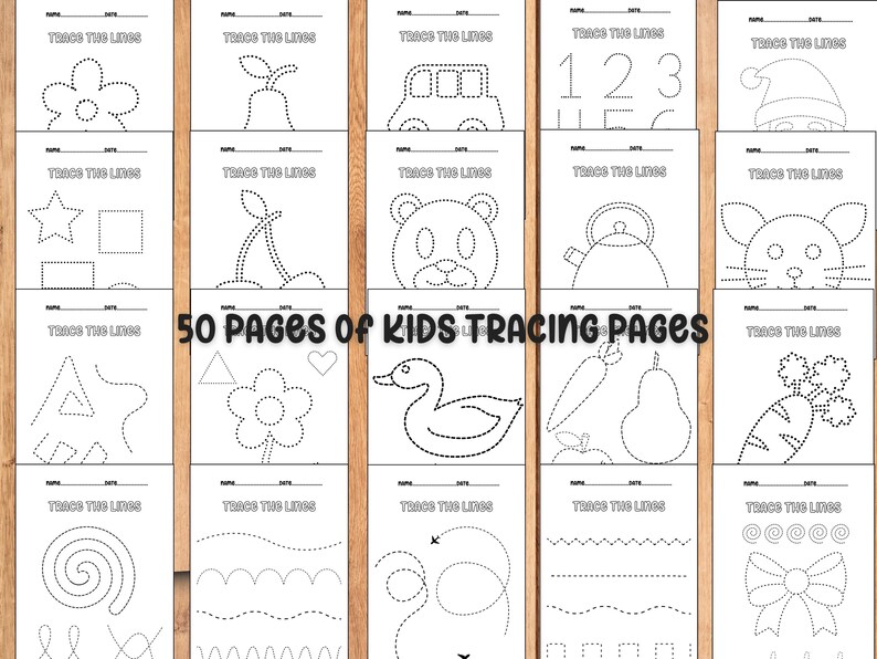 Preschool Line Tracing Worksheets, Children's Drawing Practice Bundle ...