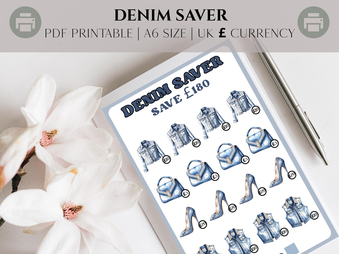 A6 Saving Challenges, UK Pound Currency Savers, Denim Savings Challenge ...