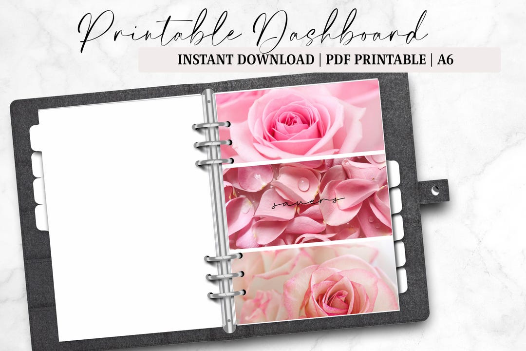 Pink Rose Aesthetic Dashboard Insert for Binders. A6 Binder Dashboards ...