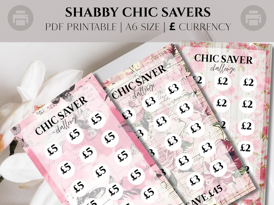 Shabby Chic British Savings Challenge, Budget Tracker, Monthly ...