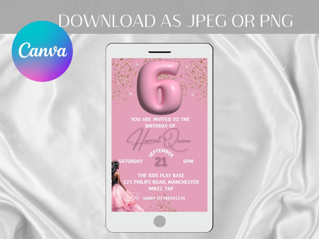 Editable 6th Birthday Invitation. Mobile Invite for 6th. Pink & White ...
