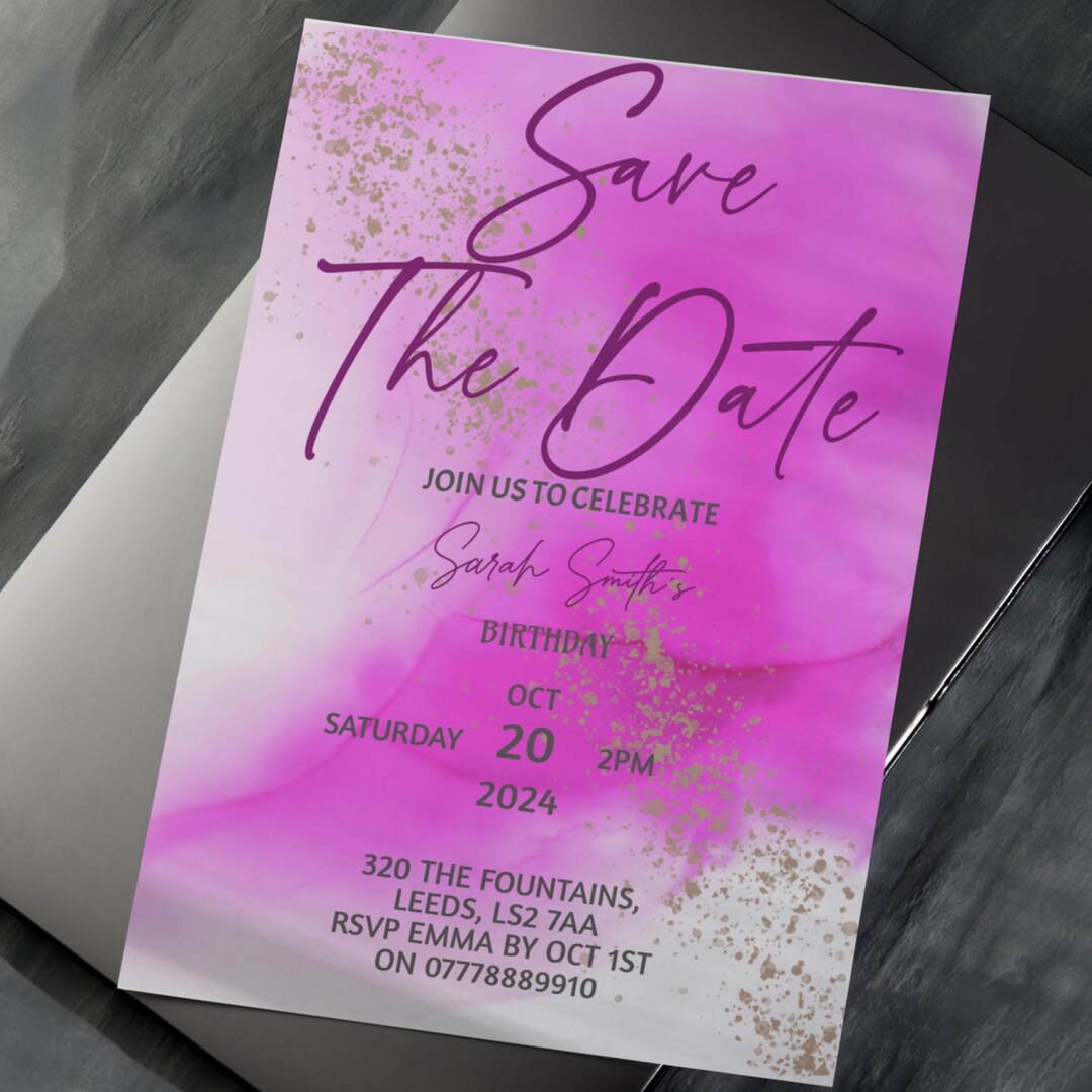 Hot Pink Save the Date Invitation. Editable Invite, Save the Date ...