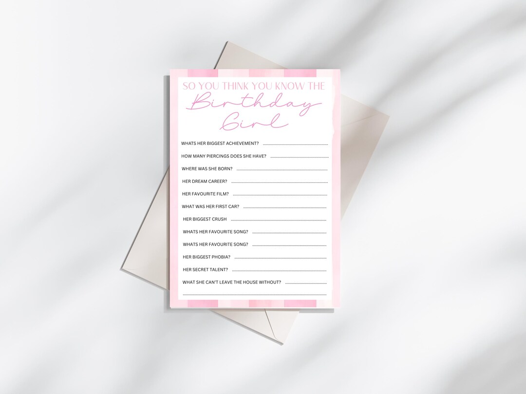 How Well Do You Know the Birthday Girl, Fun Girls Adult Birthday Game ...