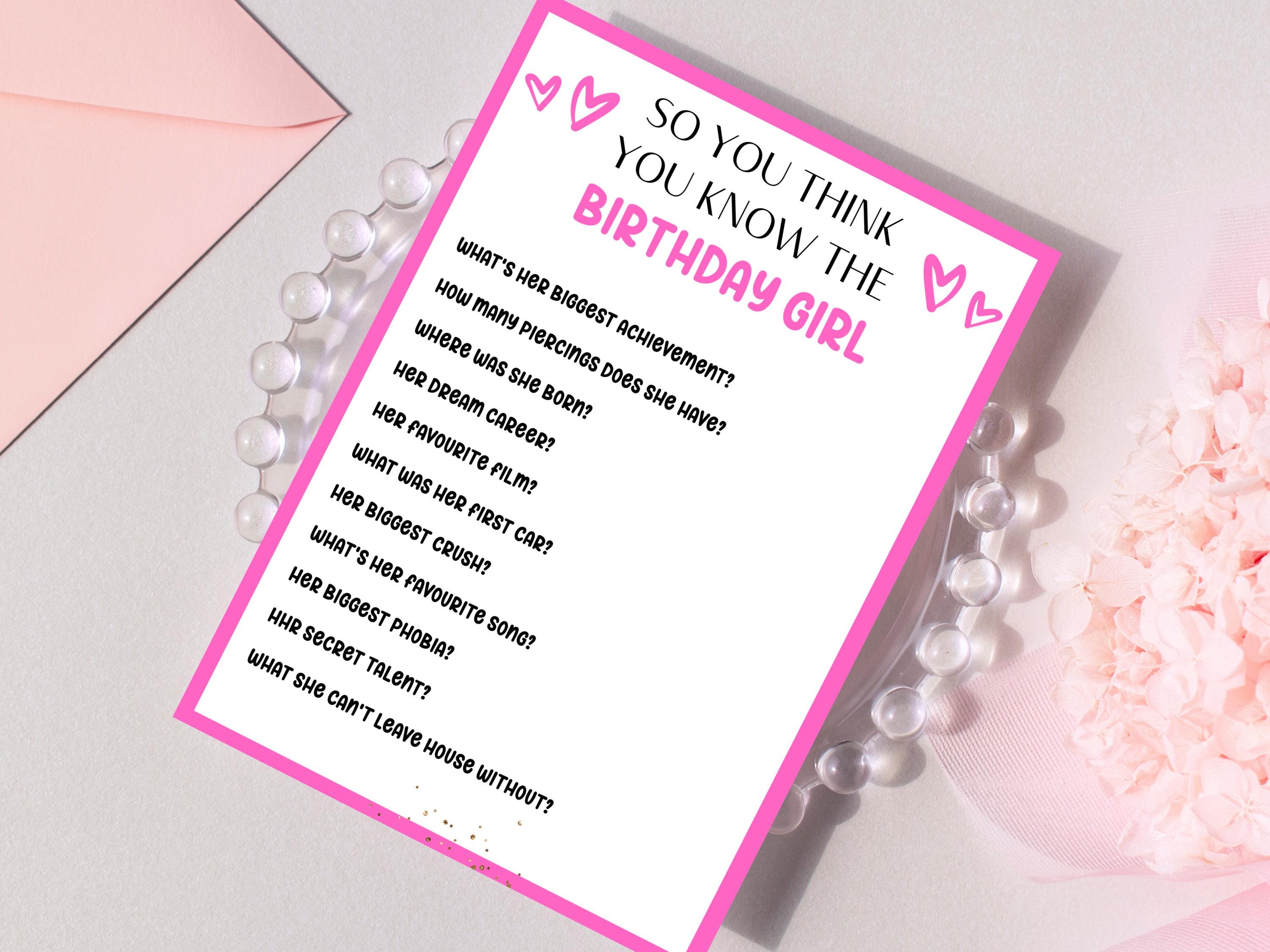 How Well Do You Know the Birthday Girl, Fun Girls Adult Birthday Game ...