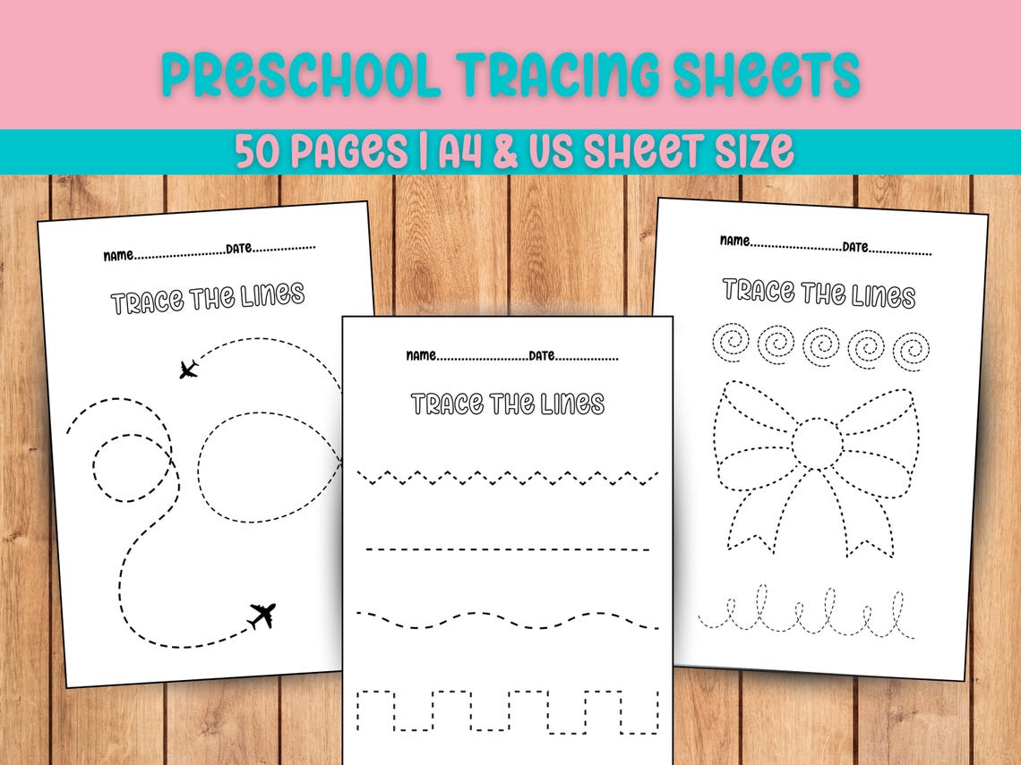 Preschool Line Tracing Worksheets, Children's Drawing Practice Bundle ...