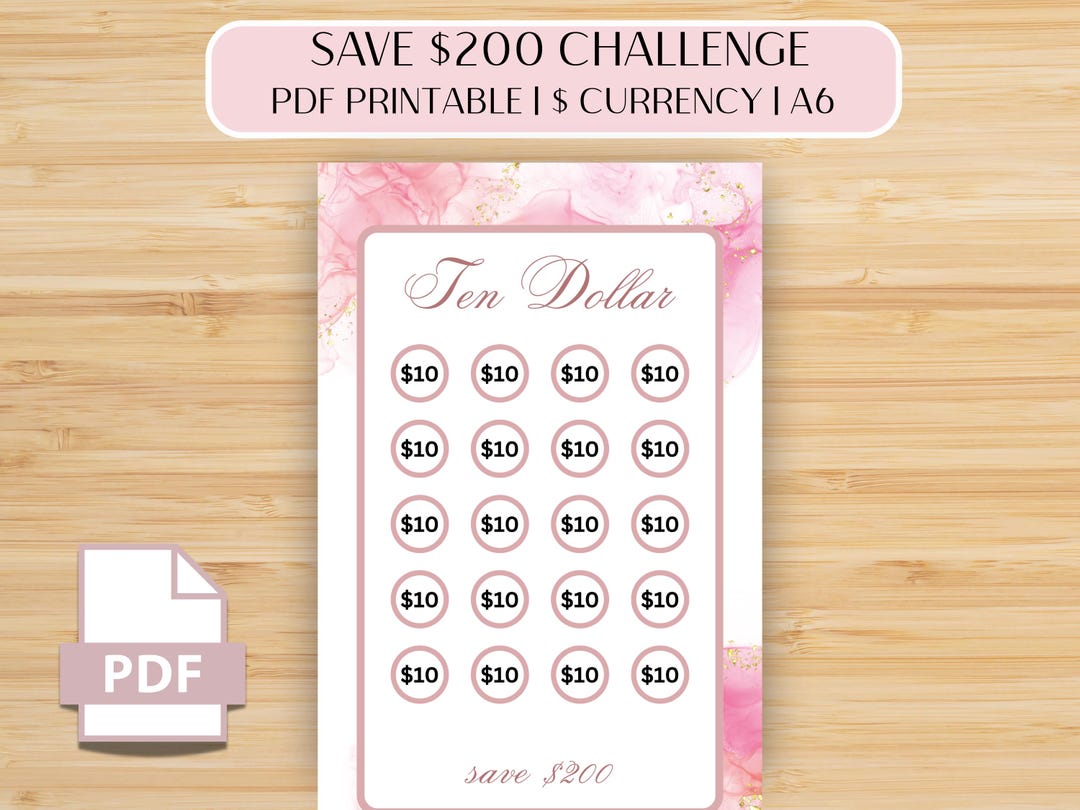 Pink Marble Savings Challenge, A6 Pink Saving Fund, Save Two Hundred ...