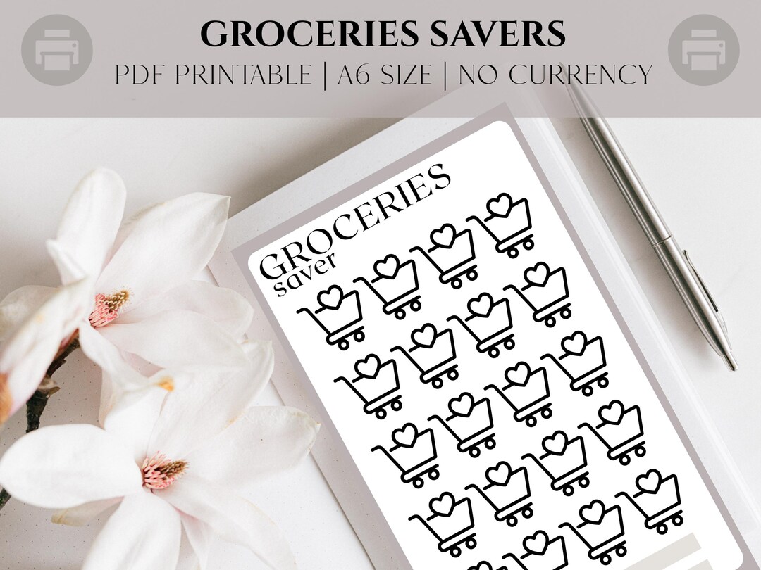 Groceries Saving Challenge, Food Shop Saver Pounds, Dollars, Euros, A6 ...