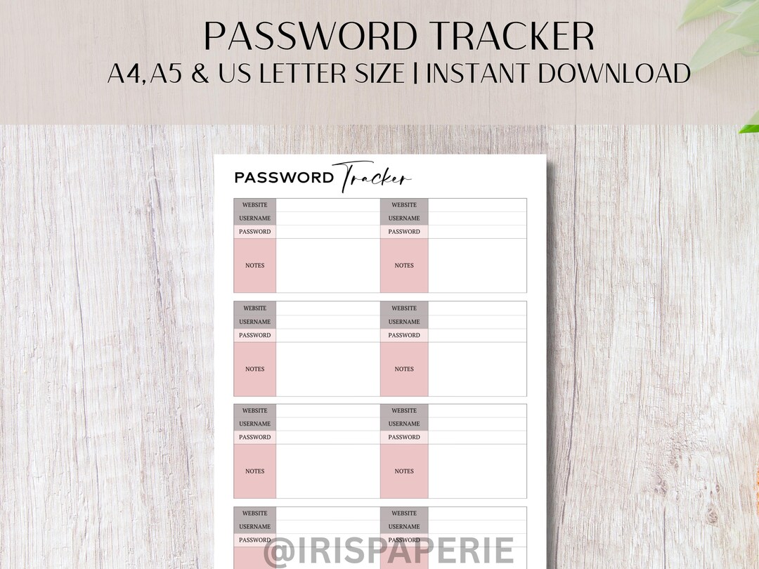 Printable Password Tracker Page, Minimalist Pink Grey Journal Print for ...