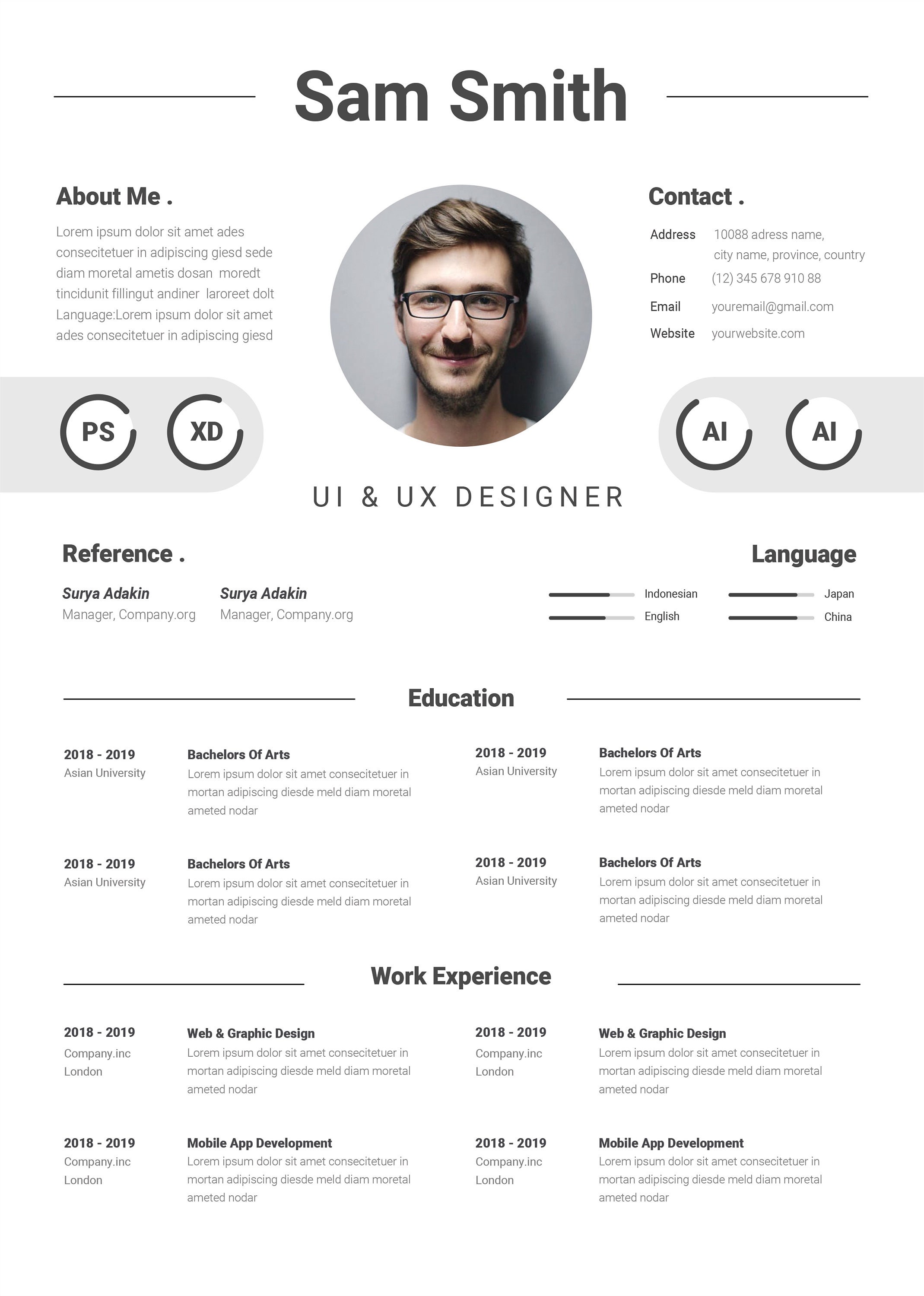 SAM, Professional Modern Resume Template for Pages, Photoshop, Clean ...
