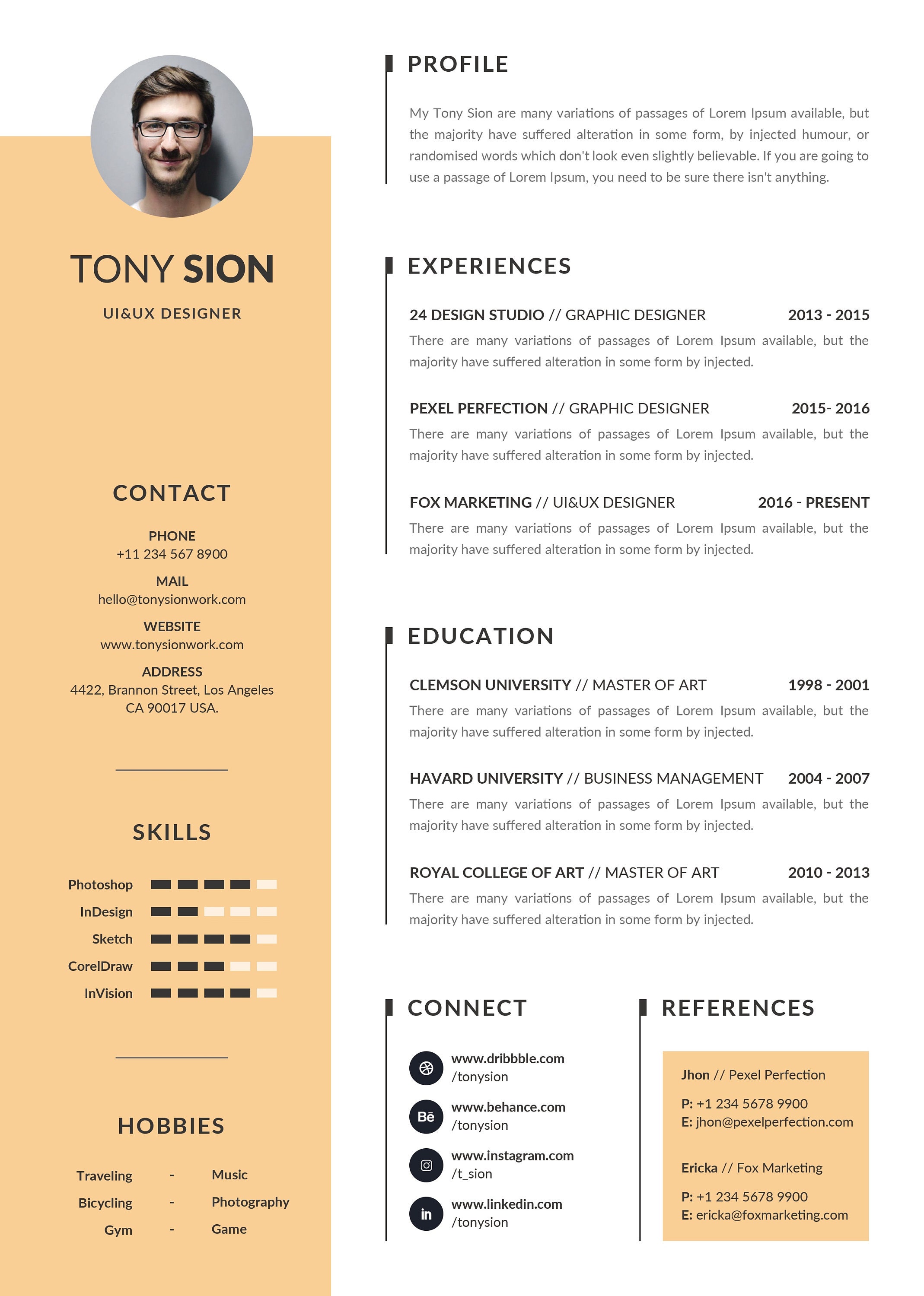 TONY, Professional Modern Resume Template for Pages, Photoshop, Clean ...