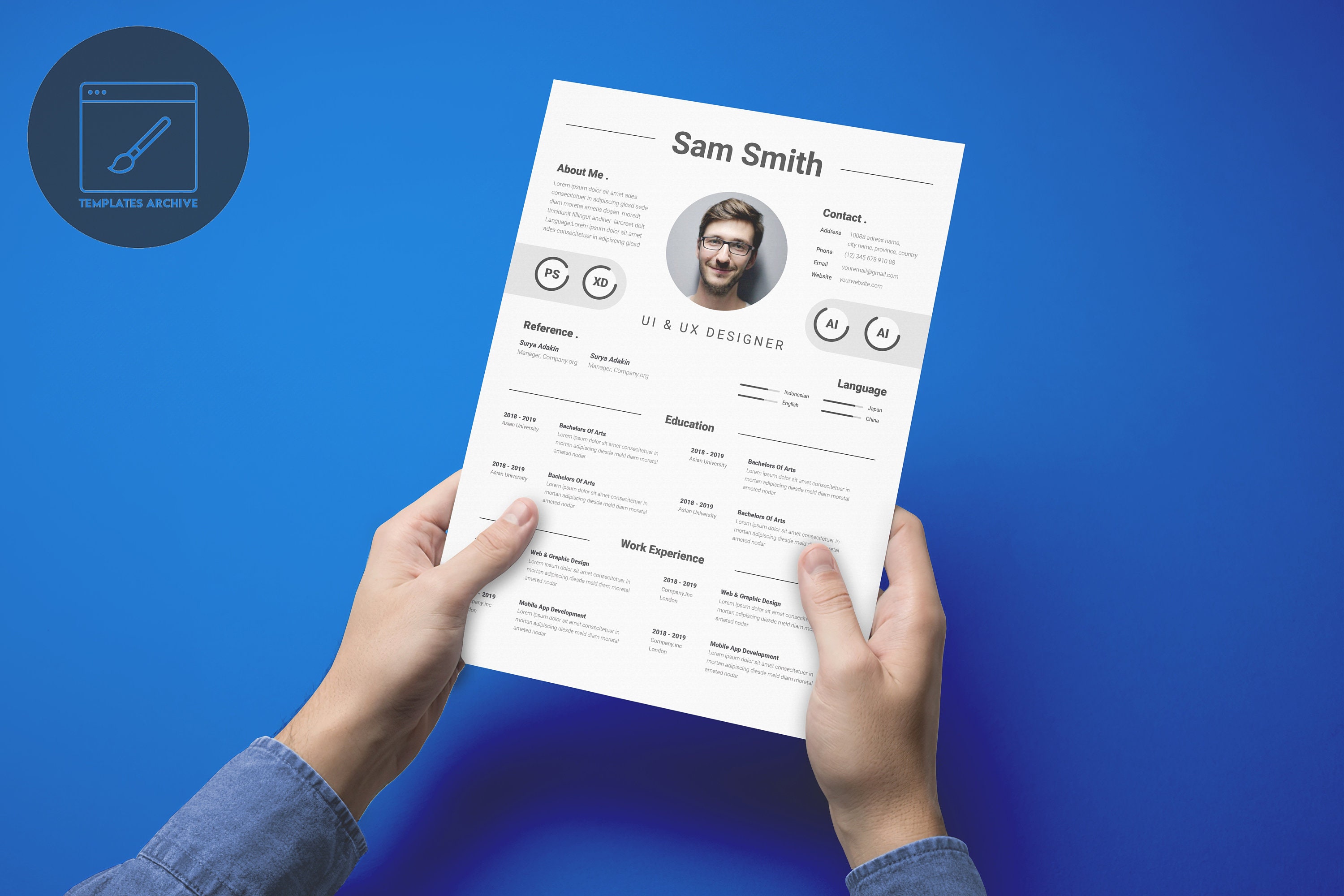 SAM, Professional Modern Resume Template for Pages, Photoshop, Clean ...
