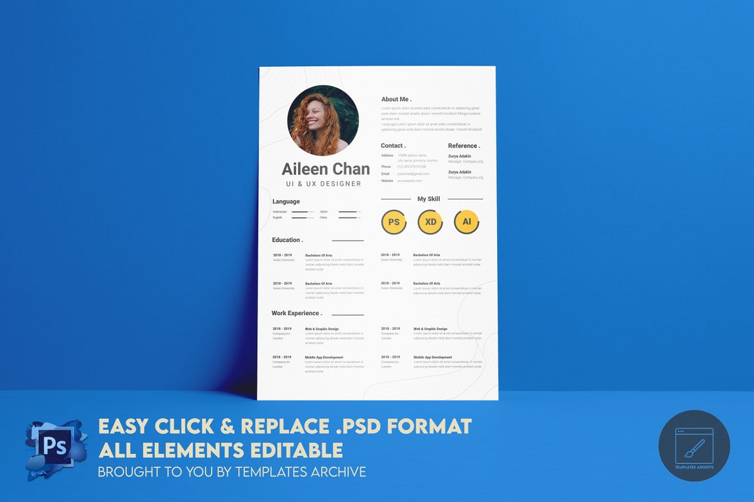 AILEEN, Professional Modern Resume Template for Pages, Photoshop, Clean ...