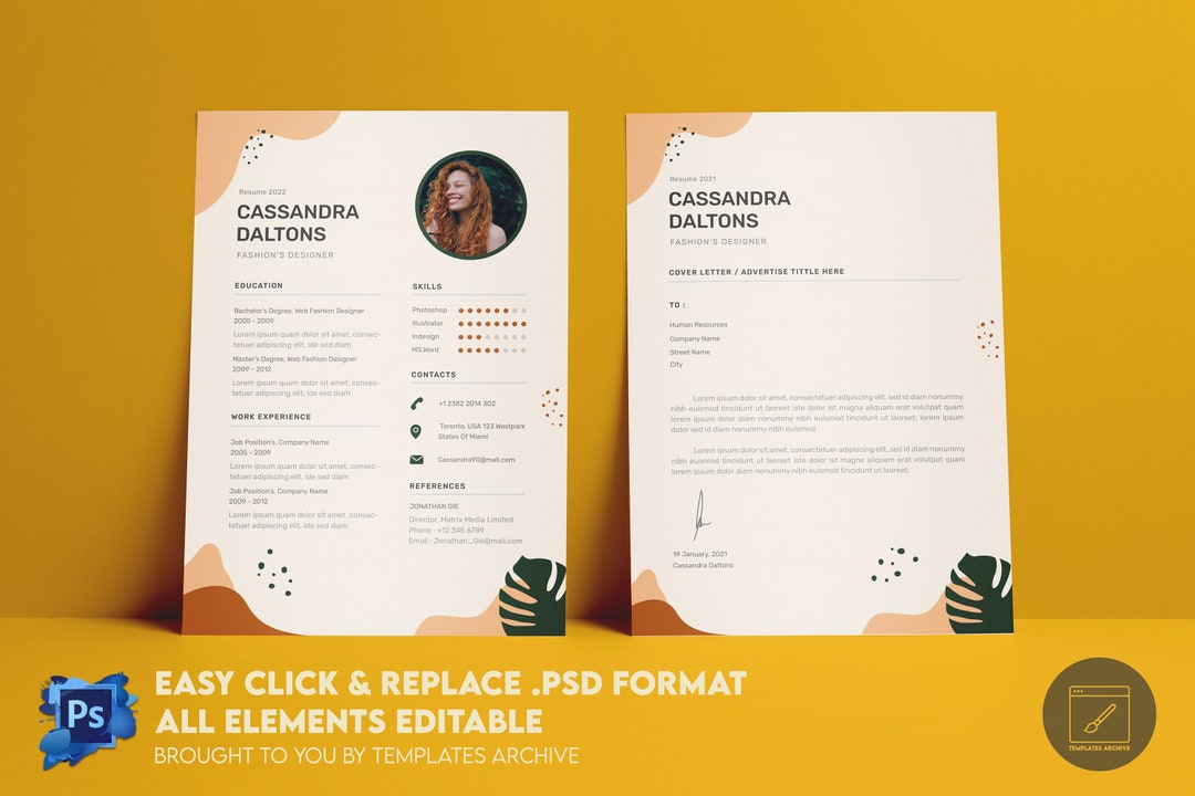CASSANDRA, Professional Modern Resume Template for Pages, Photoshop ...
