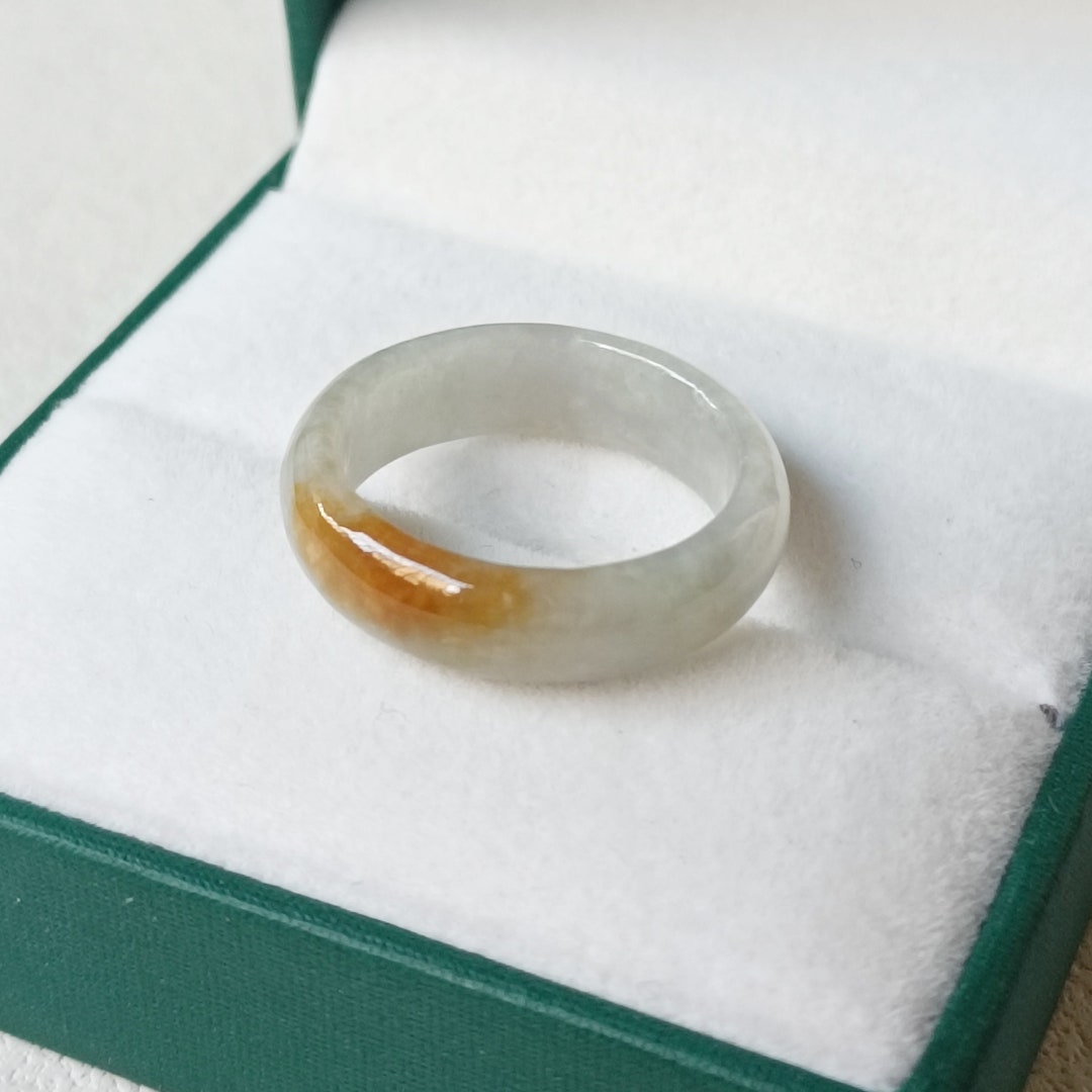 7.5 US Real Jade Ring Honey Yellow Jade Ring Natural Jadeite Grade A ...