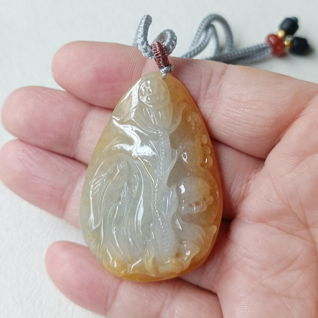 Certified Landscape Honey Yellow Jade Pendant Necklace Natural Jadeite ...