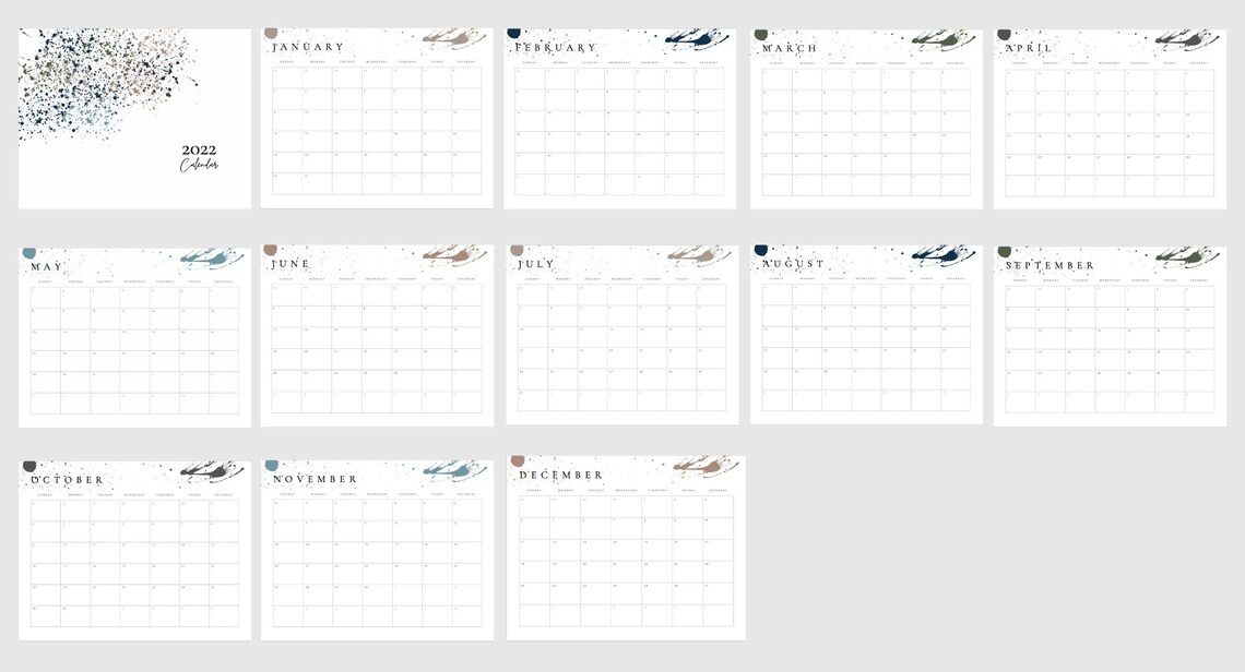 2022 Printable Monthly Calendar Minimalist Calendar Paint - Etsy
