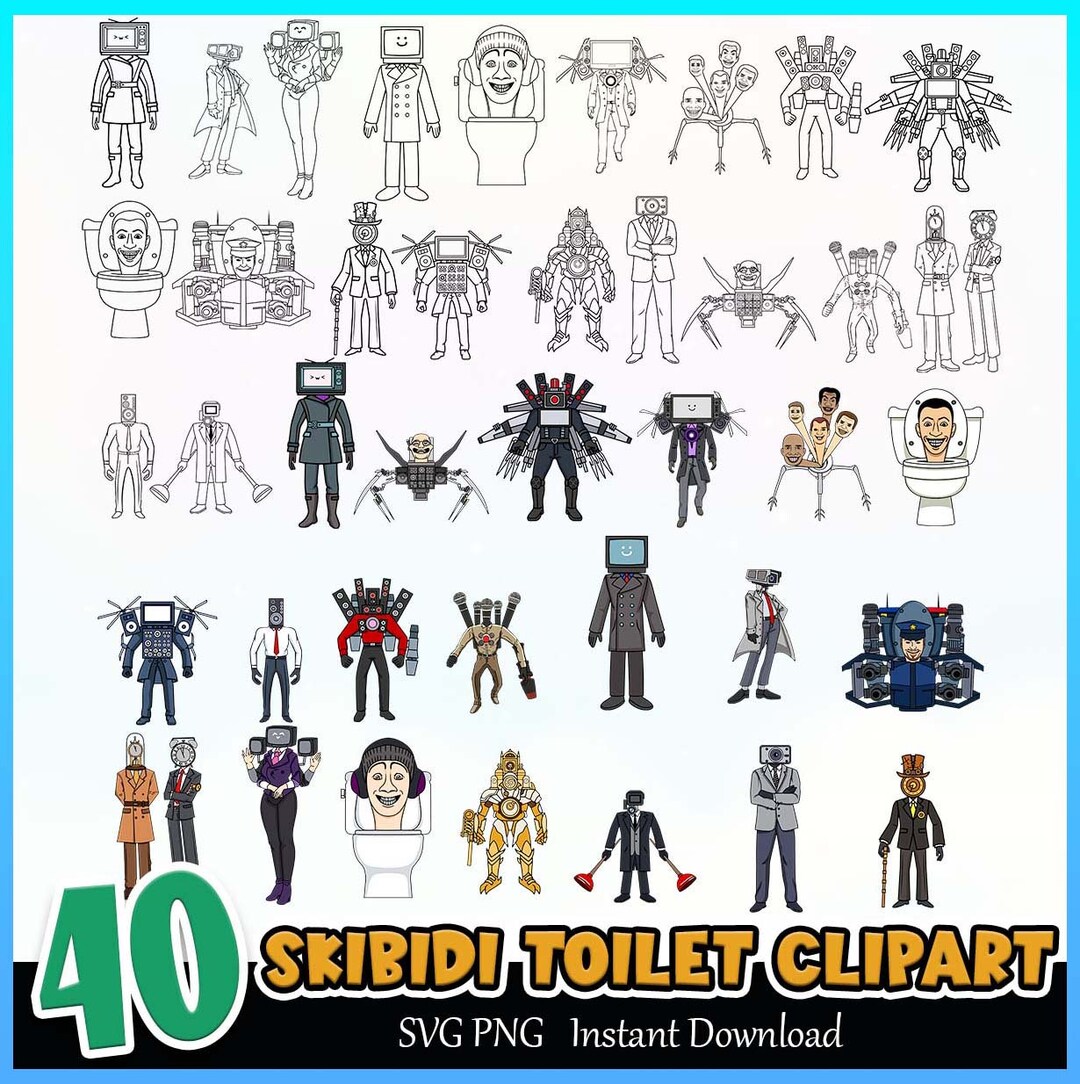 Skibidi Toilet Clipart SVG PNG Bundle T Shirt Designs Birthday ...