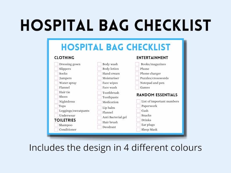 Hospital Bag Complete Checklist: Hospital Stay Packing List - Etsy