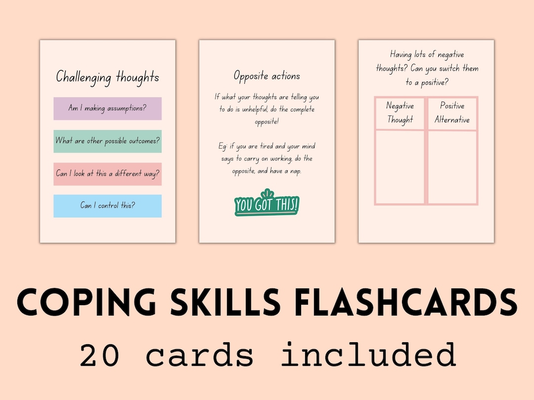20 Anxiety Coping Skills Cards, Coping Cards Mindfulness, CBT Therapy ...