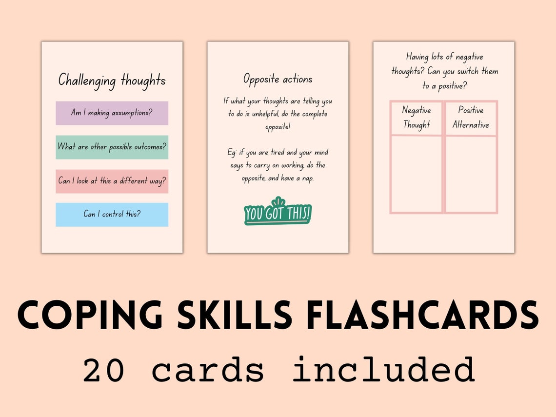 20 Anxiety Coping Skills Cards, Coping Cards Mindfulness, CBT Therapy ...