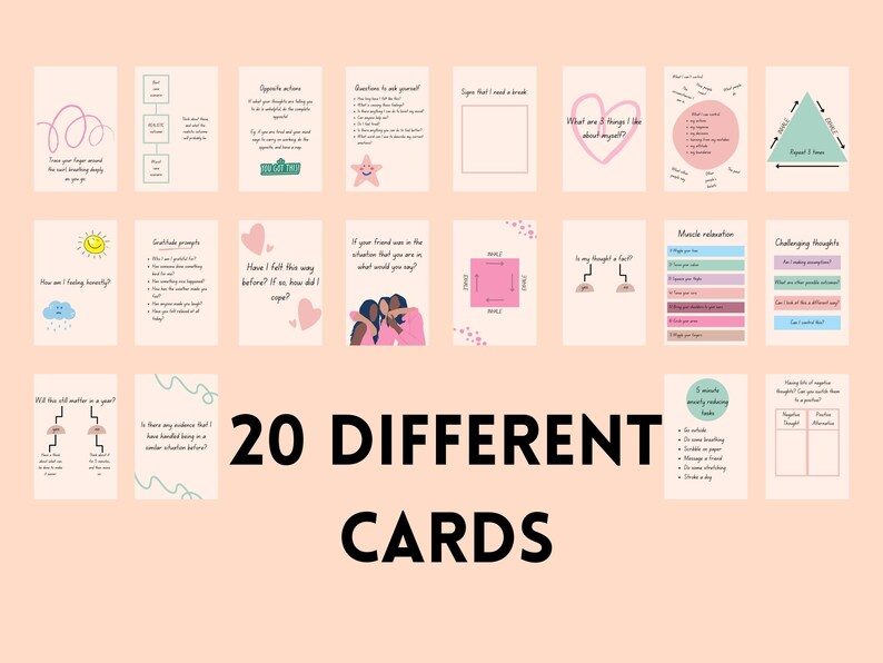 20 Anxiety Coping Skills Cards, Coping Cards Mindfulness, CBT Therapy ...