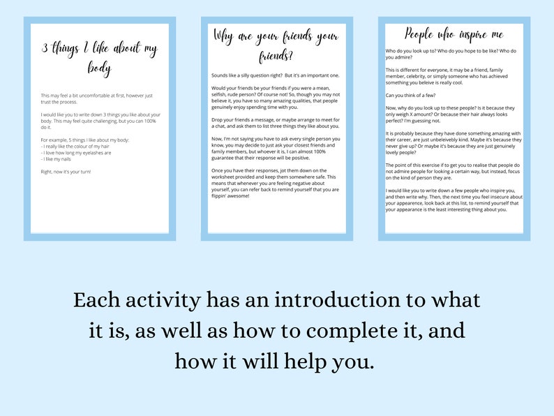 Body Image Workbook Body Dysmorphia Anorexia Recovery Self Help Cards
