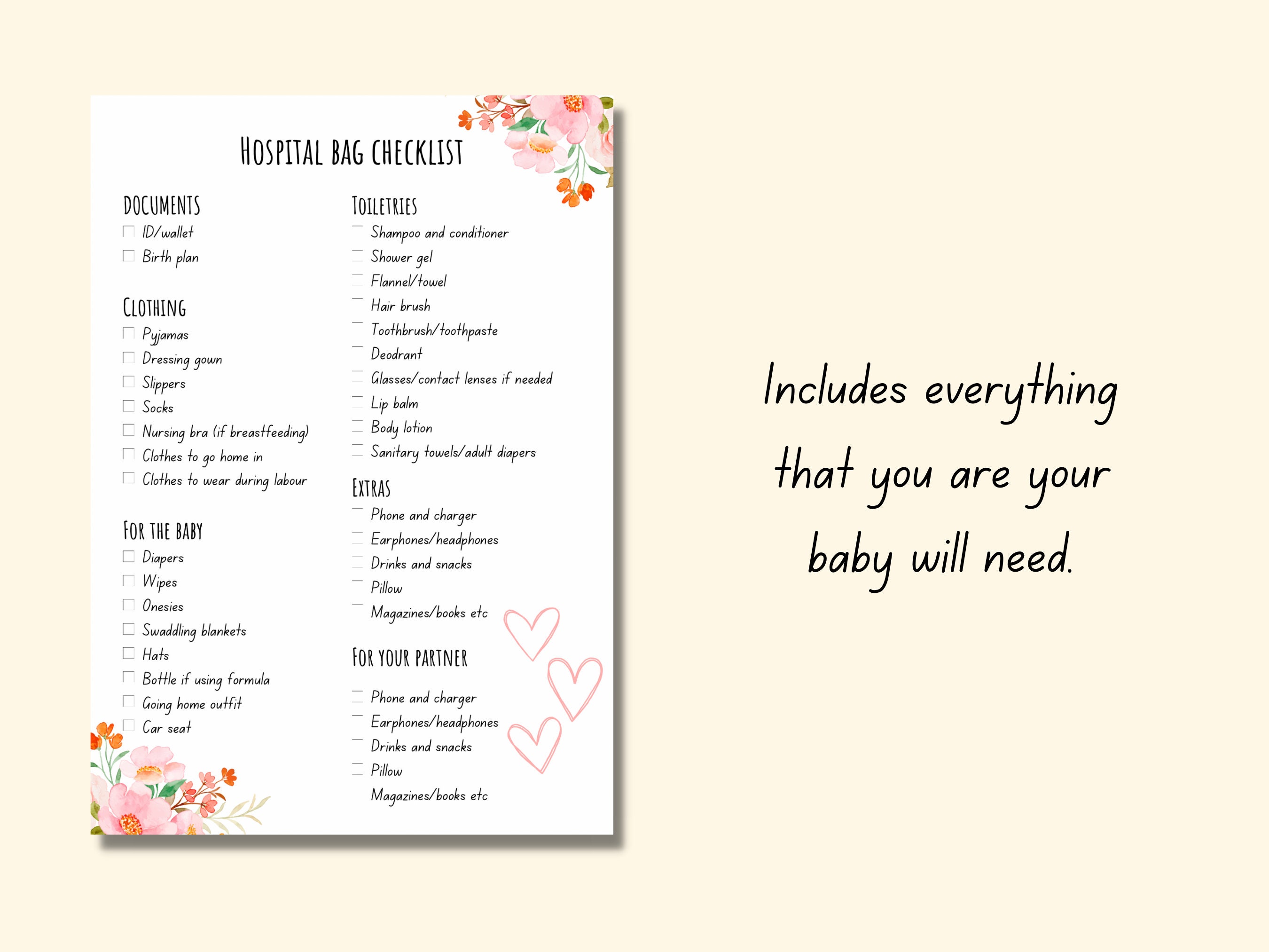 Maternity Hospital Bag Checklist: Hospital Stay Checklist, New Baby ...