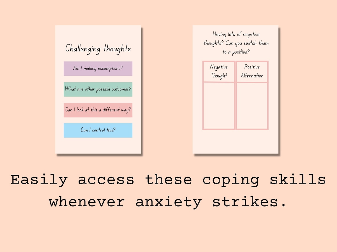 20 Anxiety Coping Skills Cards, Coping Cards Mindfulness, CBT Therapy ...