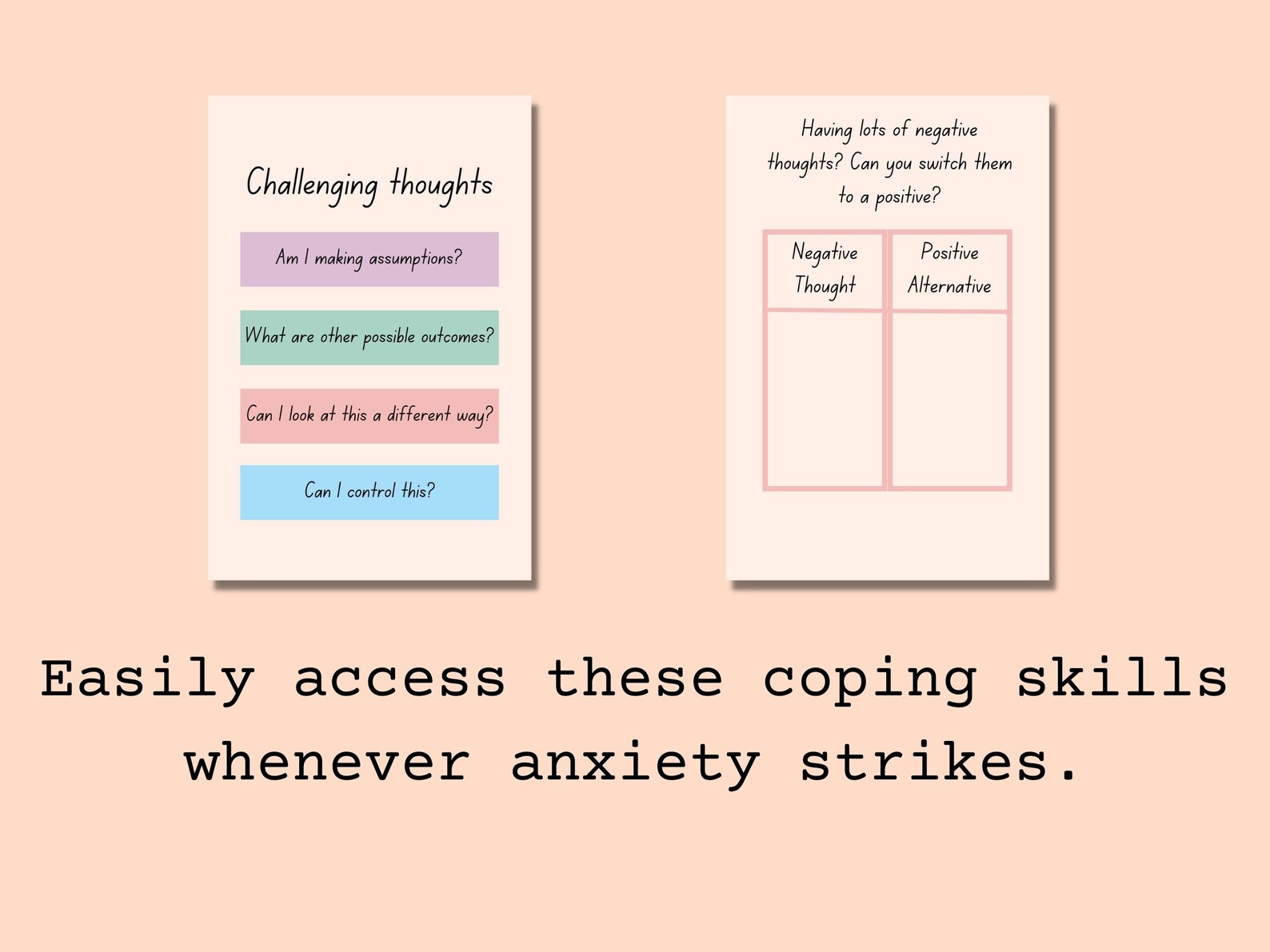 20 Anxiety Coping Skills Cards, Coping Cards Mindfulness, CBT Therapy ...
