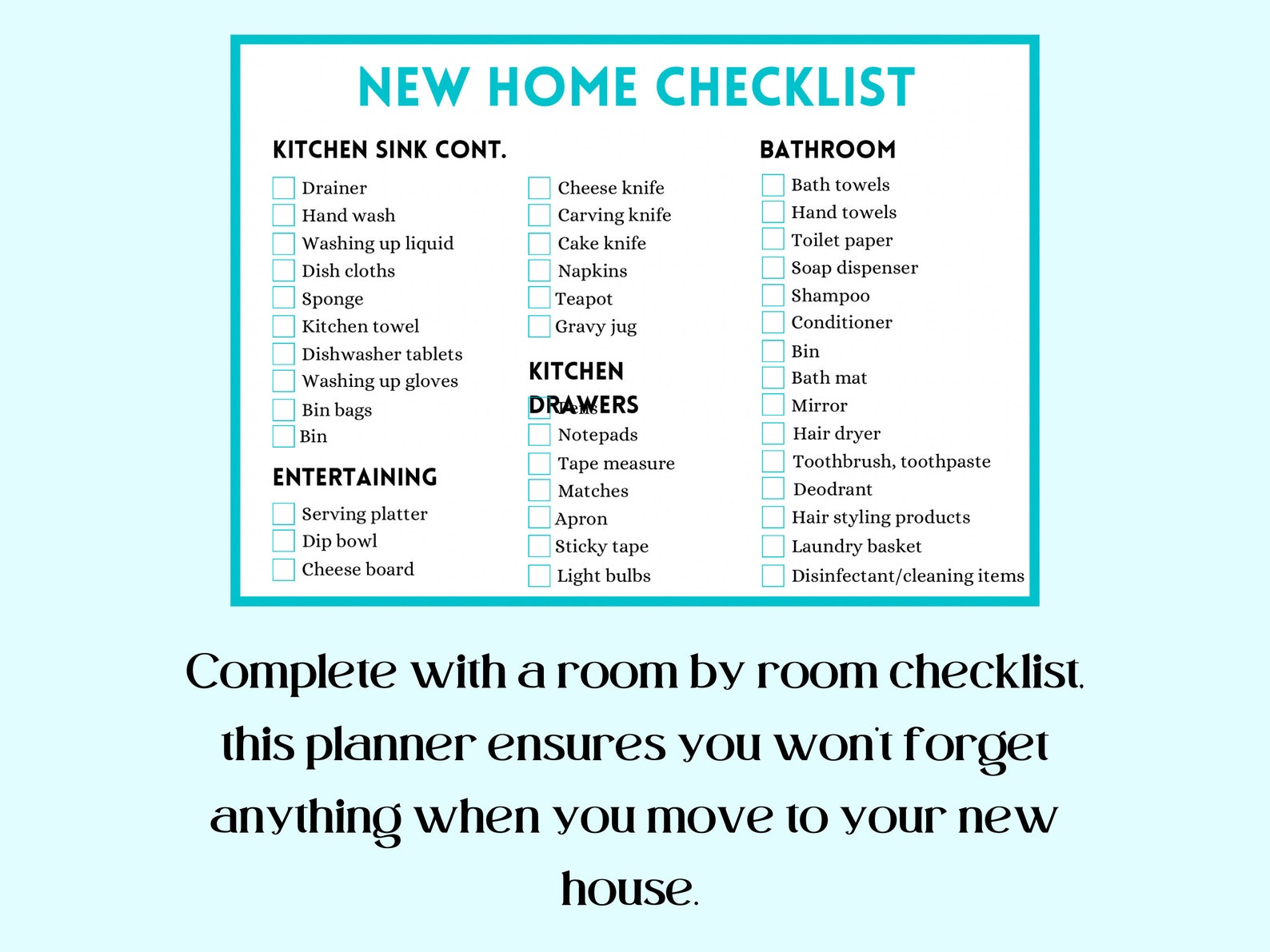 New Home Checklist, Custom Home Checklist, Moving House Planner ...