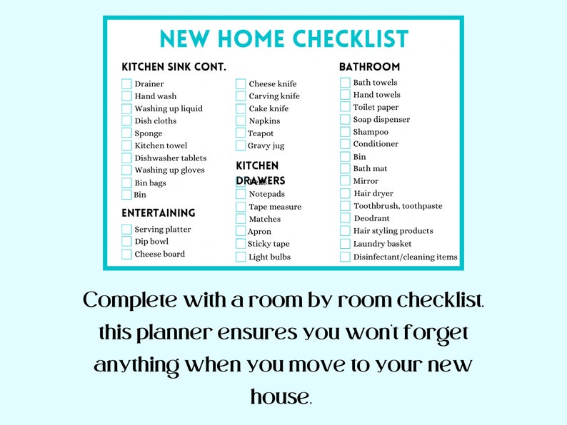 New Home Checklist, Custom Home Checklist, Moving House Planner ...