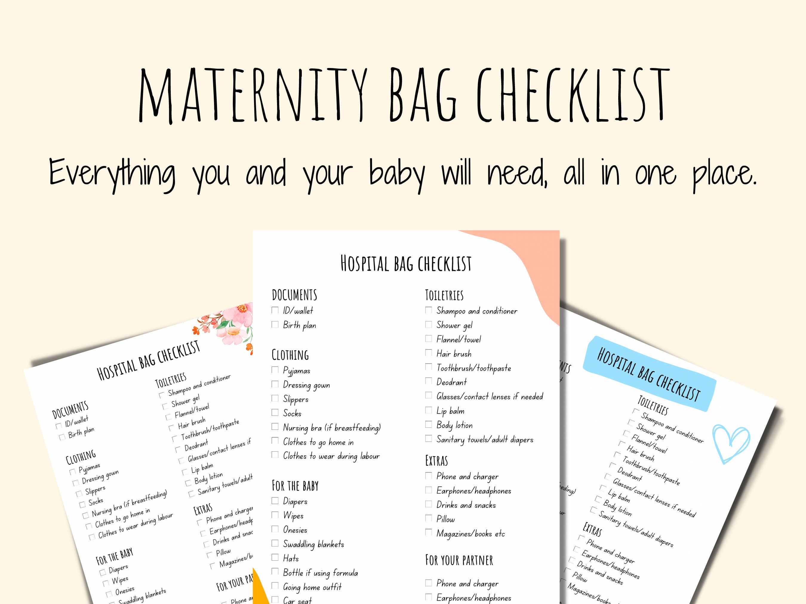 Maternity Hospital Bag Checklist: Hospital Stay Checklist, New Baby ...